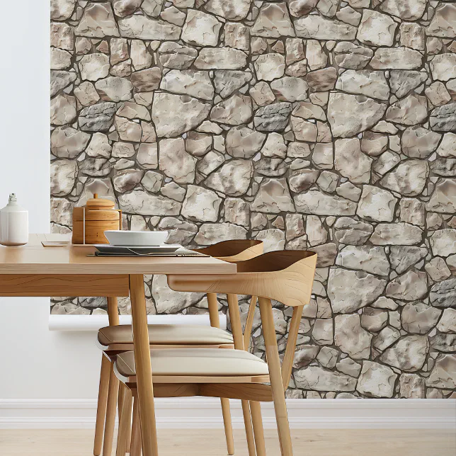 Neutral Stacked Rustic Stone Wallpaper | Zazzle