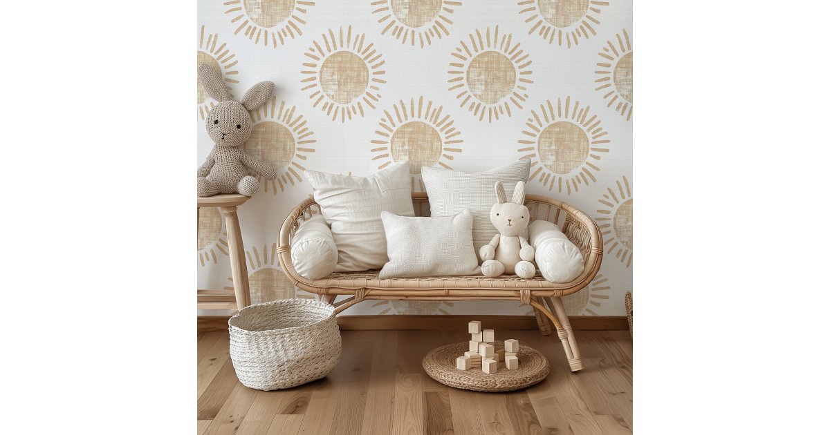 Neutral Sun Blockprint Peel & Stick Wallpaper | Zazzle