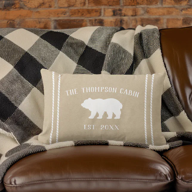 Neutral Tan Beige Rustic Bear Personalized Lumbar Pillow | Zazzle