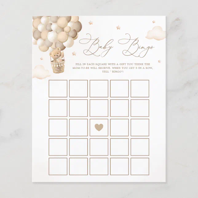 Neutral Teddy Bear Baby Shower Bingo Game | Zazzle