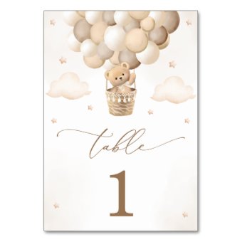 Neutral Teddy Bear Baby Shower Table Number | Zazzle
