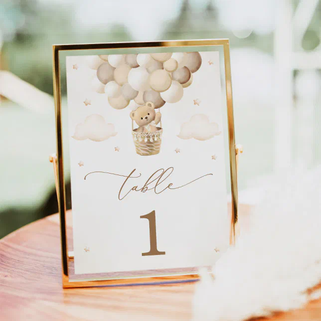 Neutral Teddy Bear Baby Shower Table Number | Zazzle