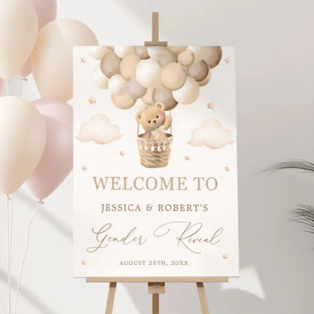 Neutral Teddy Bear Gender Reveal Welcome Sign | Zazzle