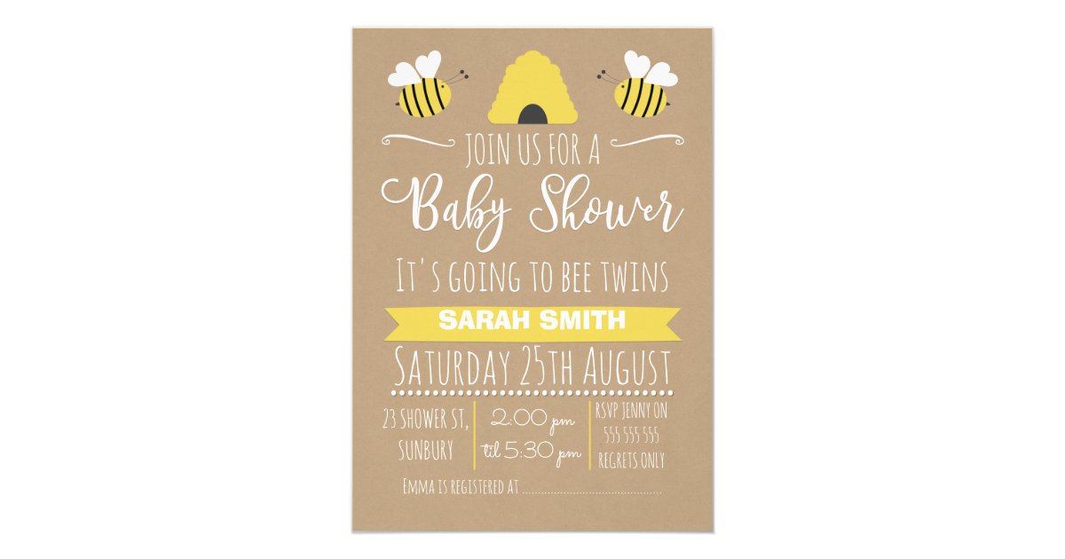 Neutral Twins Busy Bee baby Shower Invitation | Zazzle.com