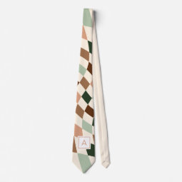 Neutral Warped Checkerboard Monogram Tie | Zazzle