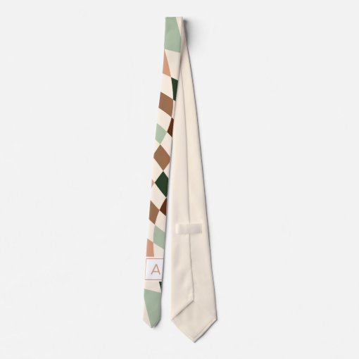 Neutral Warped Checkerboard Monogram Tie | Zazzle