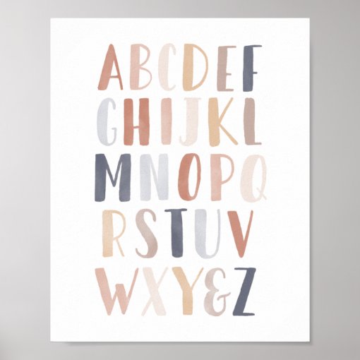 Neutral Watercolor Alphabet Nursery Poster | Zazzle