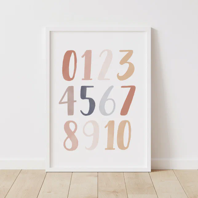 Neutral Watercolor Numbers Nursery Poster | Zazzle