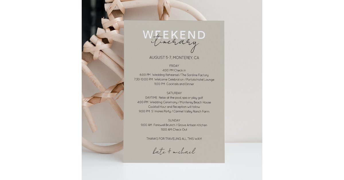 Neutral Wedding Weekend Itinerary Card | Zazzle