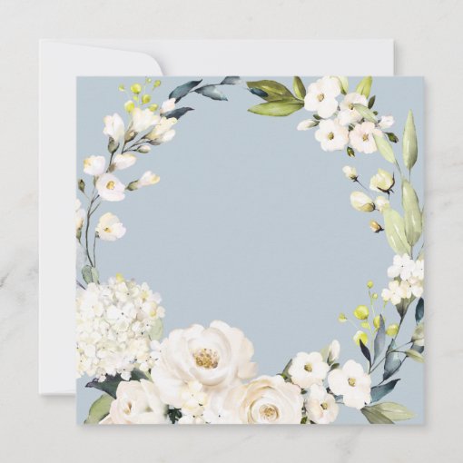 Neutral White Floral Dusty Blue Square Wedding Invitation | Zazzle