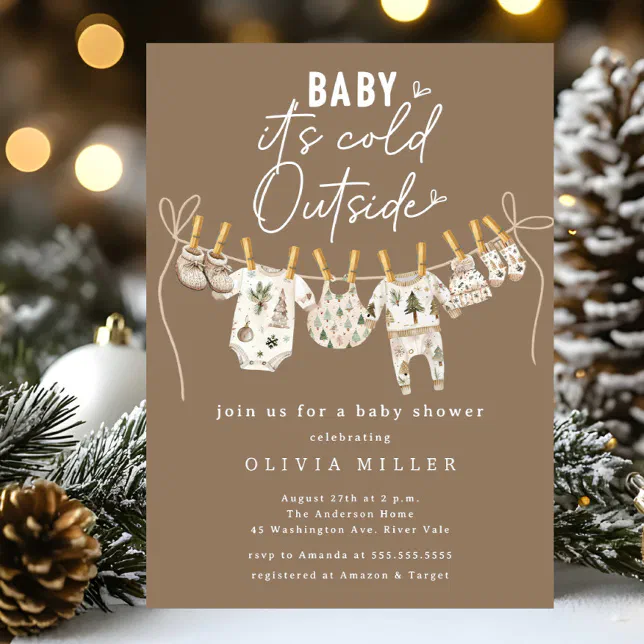 Neutral Winter “Baby It’s Cold Outside” Invitation | Zazzle