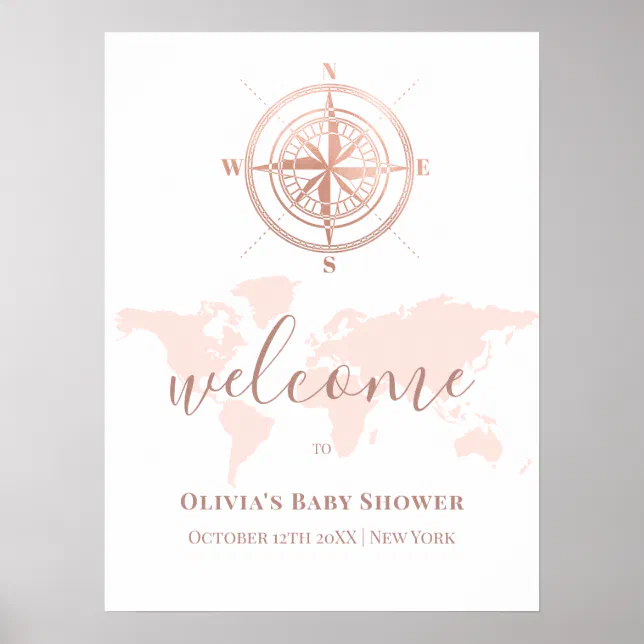 Neutral World Map Travel Baby Shower Welcome Poster | Zazzle