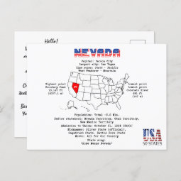 Nevada American state on a map and useful info Holiday Postcard | Zazzle