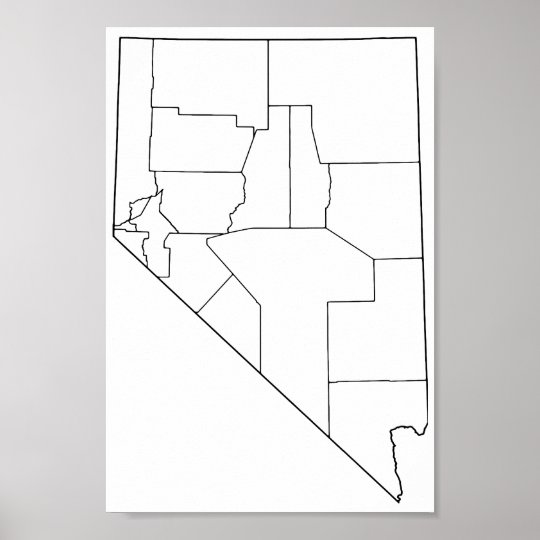 Nevada Counties Blank Outline Map Poster | Zazzle.com
