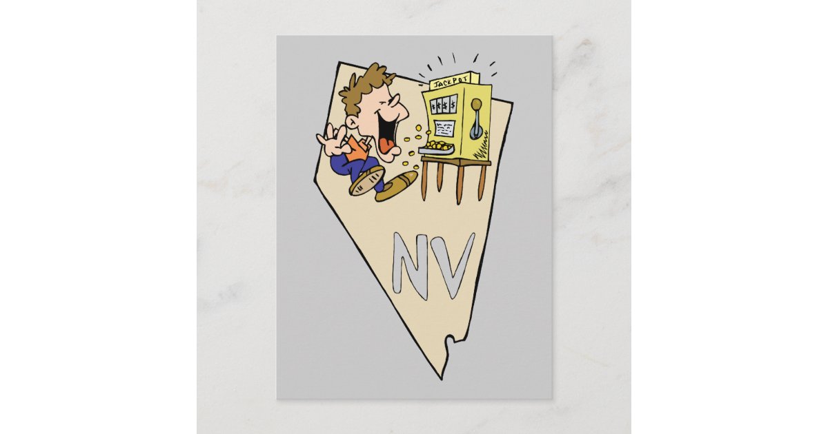Nevada NV State Map & Gambler Jackpot Cartoon Postcard | Zazzle