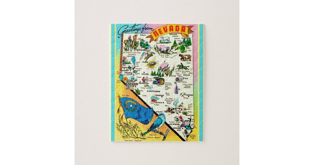 Nevada Postcard Map Jigsaw Puzzle | Zazzle