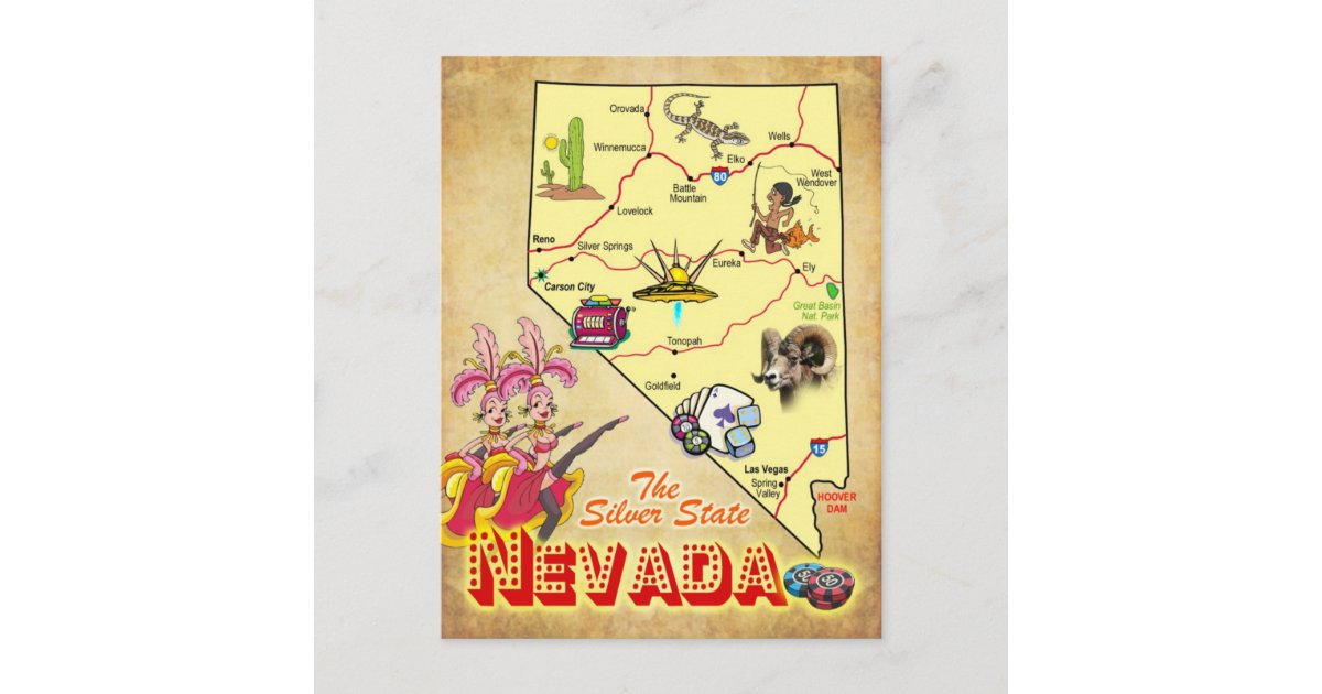 Nevada State Map Postcard | Zazzle