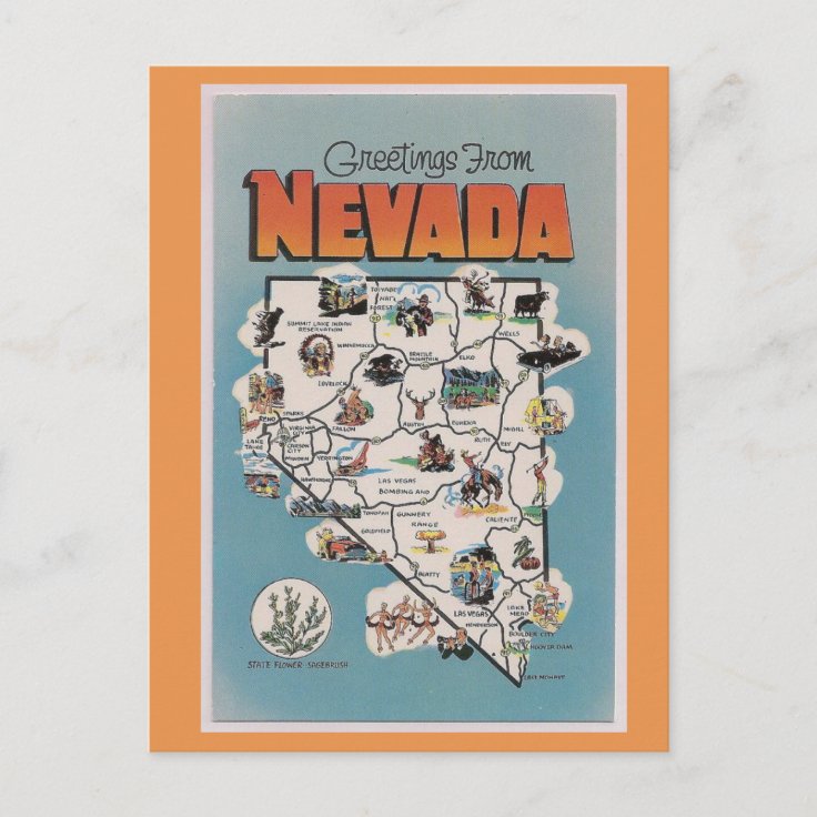 Nevada State Map Postcard | Zazzle