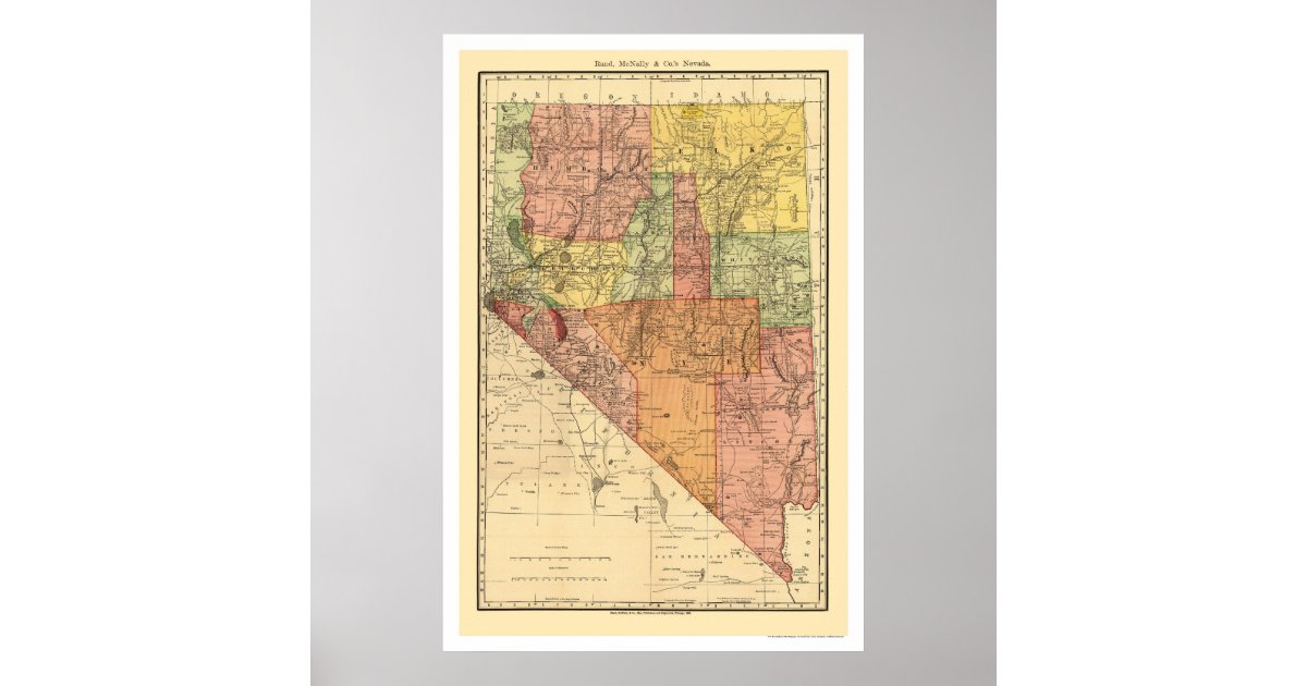 Nevada Town & Railroad Map 1893 Poster | Zazzle