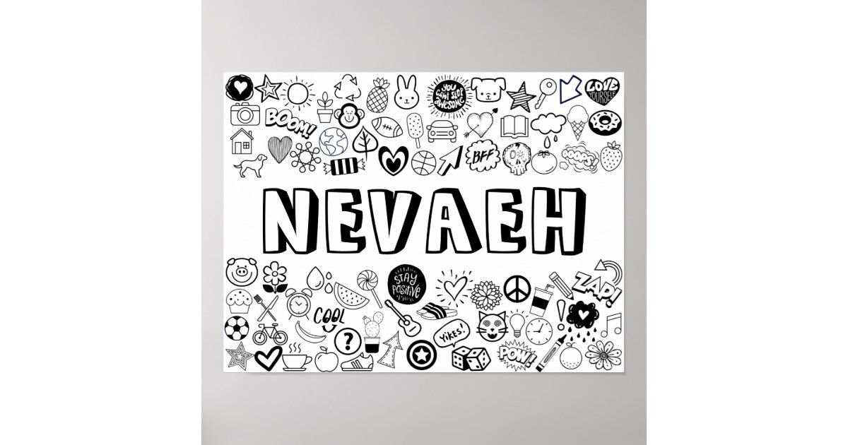 'NEVAEH' Colour-it-Yourself Outline Design Poster | Zazzle