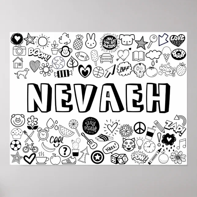 'NEVAEH' Colour-it-Yourself Outline Design Poster | Zazzle