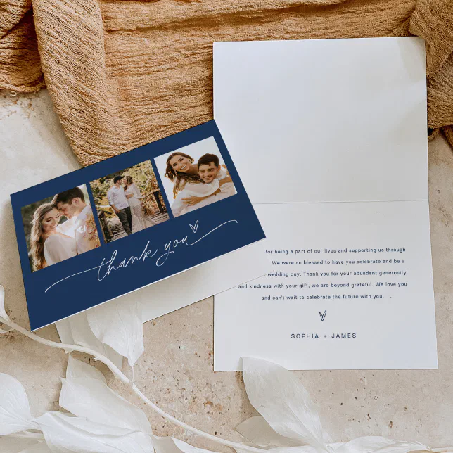 NEVE Navy Blue Photo Wedding Thank You Card | Zazzle