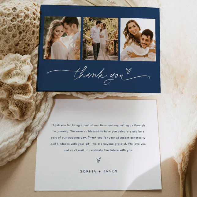 NEVE Navy Blue Photo Wedding Thank You Card | Zazzle