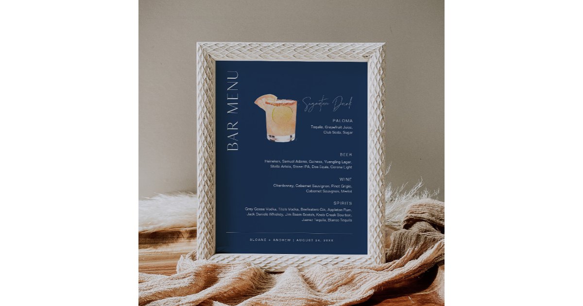 NEVE Navy Signature Drink Wedding Bar Sign | Zazzle