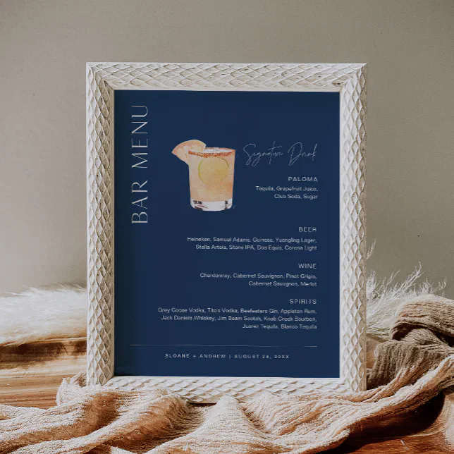 NEVE Navy Signature Drink Wedding Bar Sign | Zazzle