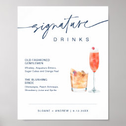 NEVE Navy Signature Drinks Wedding Sign 8x10 | Zazzle