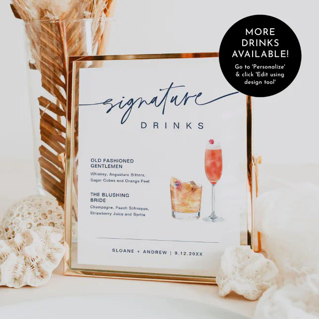 NEVE Navy Signature Drinks Wedding Sign 8x10 | Zazzle