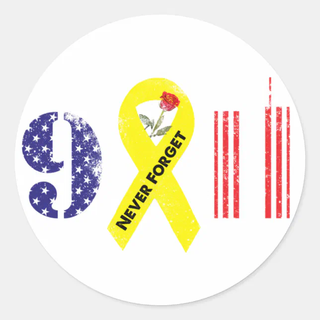 Never Forget 9 11 Yellow Ribbon Classic Round Sticker | Zazzle