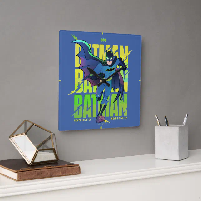 Never Give Up Batman Running Graphic Square Wall Clock | Zazzle