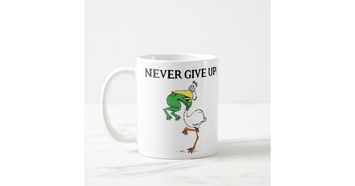 Never Give Up Frog Choking Bird Coffee Mug | Zazzle