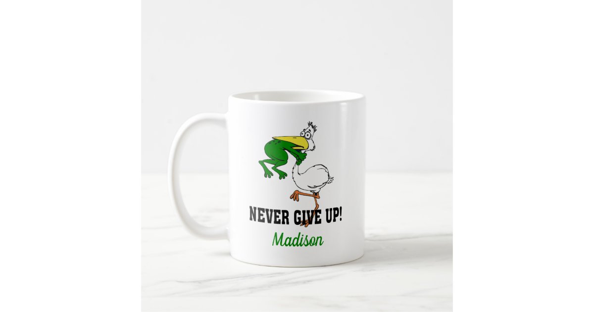 Never Give Up Frog Choking Bird Coffee Mug | Zazzle