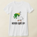 Never Give Up Motivational Pelican and Frog T-Shirt | Zazzle