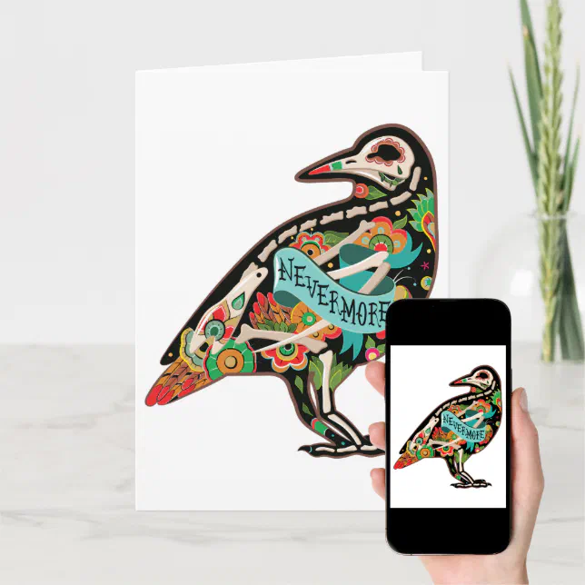 Nevermore Sugar Skull Raven Greeting Card | Zazzle