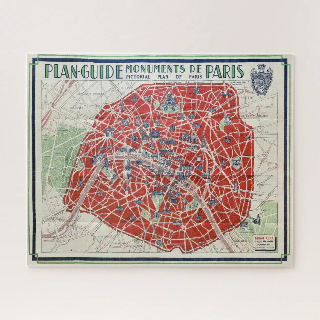 NEW! 1940s MAP OF PARIS MONUMENTS Jigsaw Puzzle | Zazzle
