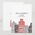 New Address card with Red & Black Retro Buildings | Zazzle