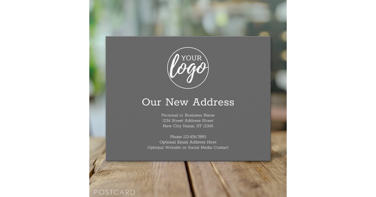 New Address Change with Business Logo Gray Announcement Postcard | Zazzle