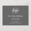 New Address Change with Business Logo Gray Announcement Postcard | Zazzle