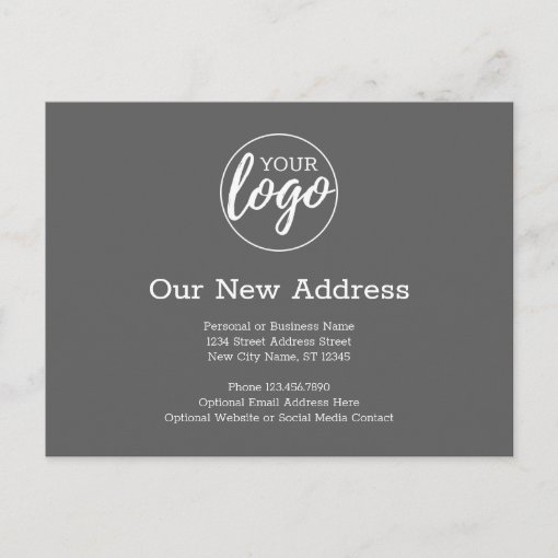 New Address Change with Business Logo Gray Announcement Postcard | Zazzle
