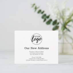 New Address Change with Business Logo White Announcement Postcard | Zazzle