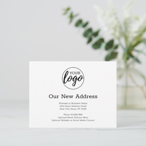New Address Change with Business Logo White Announcement Postcard | Zazzle