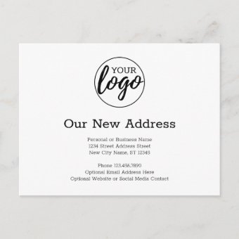 New Address Change with Business Logo White Announcement Postcard | Zazzle