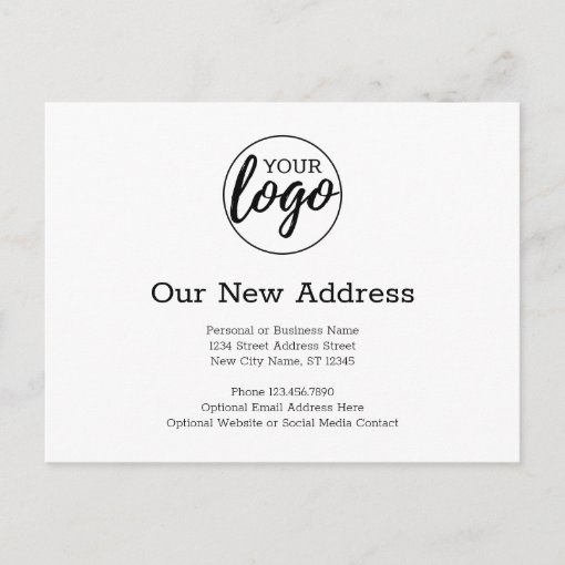 New Address Change with Business Logo White Announcement Postcard | Zazzle