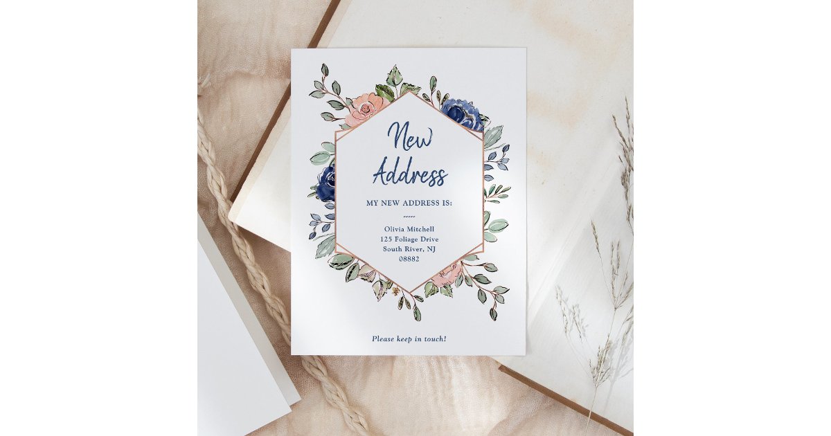 New Address | Floral Geometric Moving Announcement Postcard | Zazzle