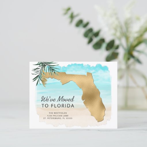 New Address Florida Map Beach Scene Moving Announcement Postcard | Zazzle