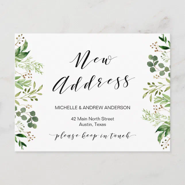 New Address, Greenery New Home Moving Announcement Postcard | Zazzle