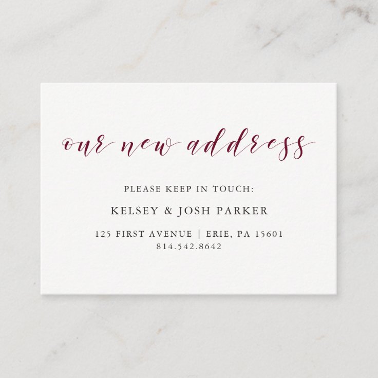 New Address Insert | Elegant Typography in Marsala | Zazzle